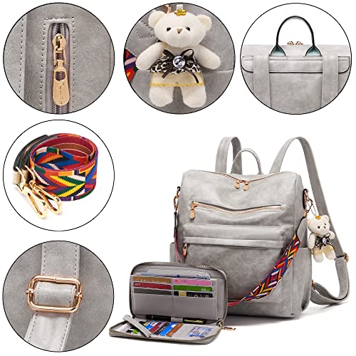 Soperwillton Women Backpack Purse Multipurpose Design Handbags Shoulder Bag PU Leather Travel bag Backpack Set 2pcs