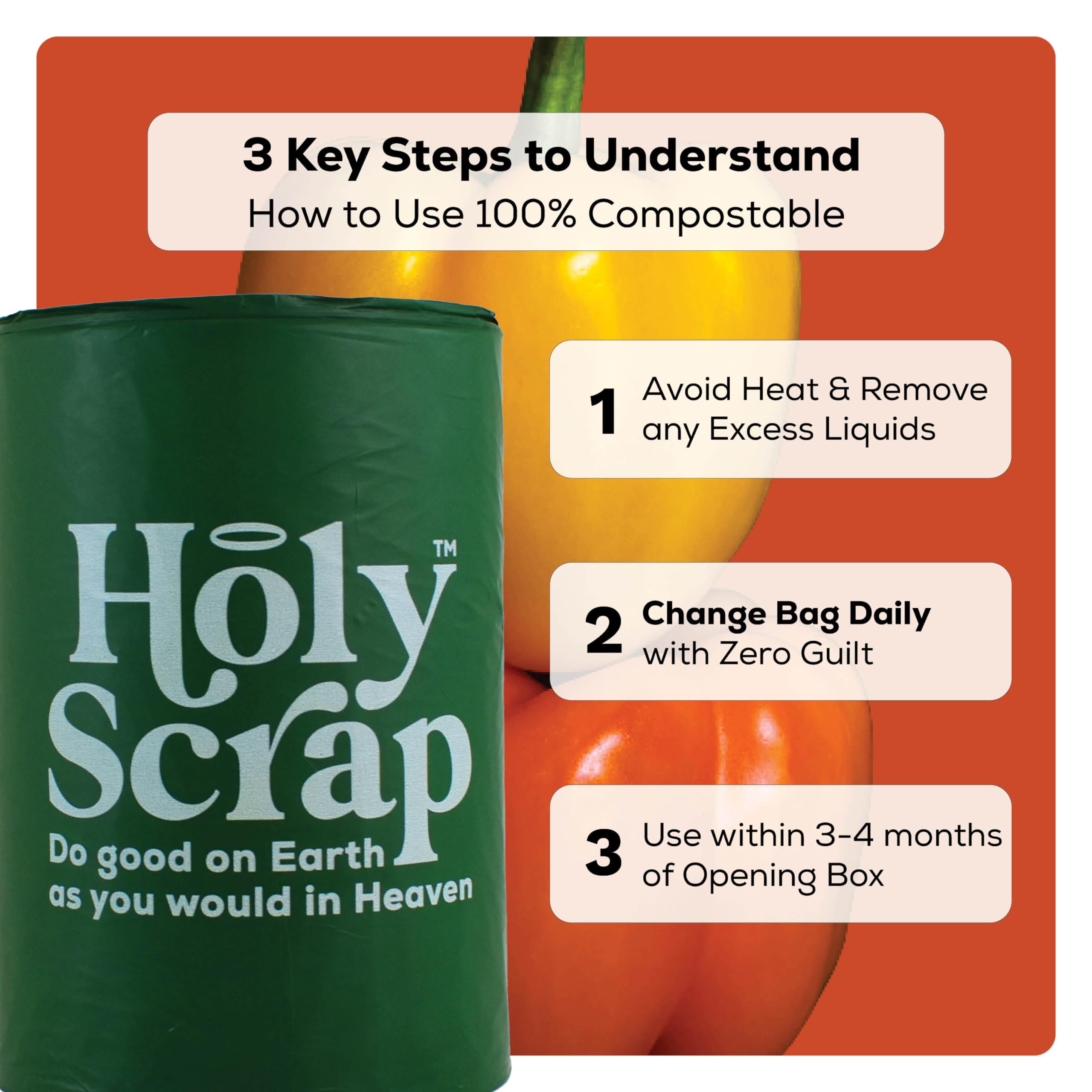 HOLY SCRAP! Small Compostable Trash Bags - 2.6 Gallon, 200 Pack, 100% Plastic-Free Decomposing Kitchen Food Waste Trash Can Bags & Liners, Thick Countertop Garbage, Bathroom & Bio Bin Bags