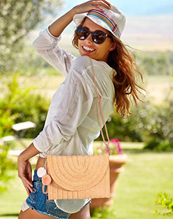 FGSS Womens Straw Clutch Purses Summer Beach Bags Woven Envelope Handbags Wallet