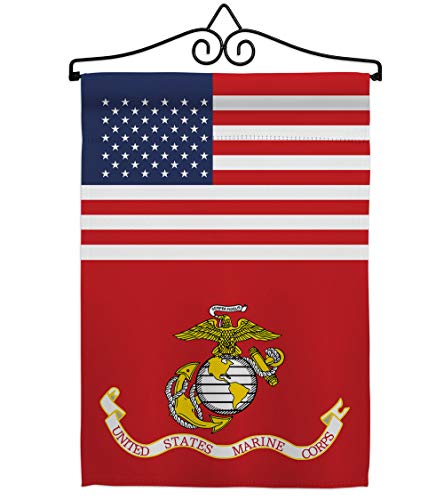 US Marine Corps Garden Flag - Set Wall Hanger Armed Forces USMC Semper Fi United State American Military Veteran Retire Official - House Banner Small Yard Gift Double-Sided Made in USA 13 X 18.5