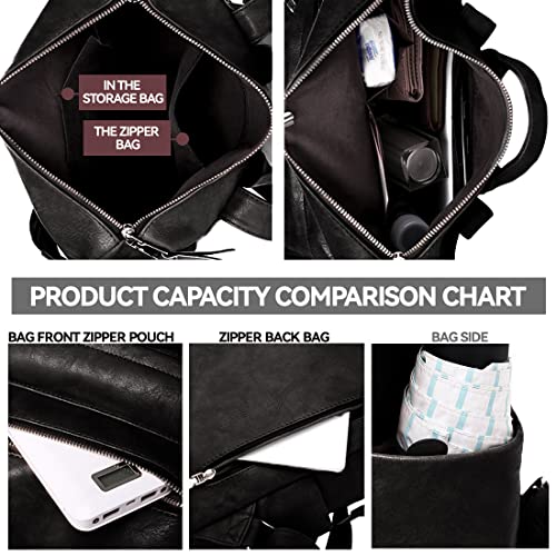Leather Backpack Purse for Women Large Designer Travel Ladies Satchel Handbag Convertible College Daypack Shoulder Bags (2-black)