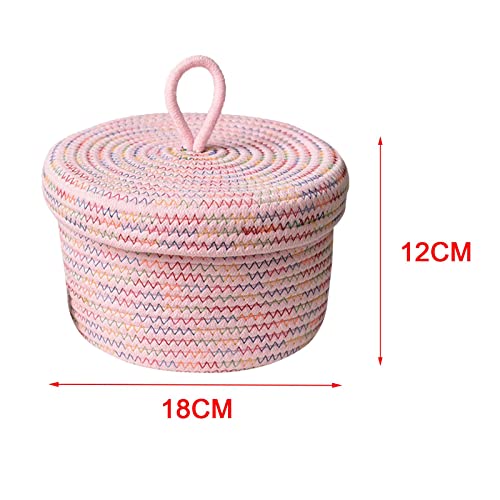 KLKCMS Storage Baskets with Lid, Woven Shelf Baskets for Storage Organizing Clothes Sock Toys Snack Bins for Bedroom Shelf Closet , Pink 18x12cm