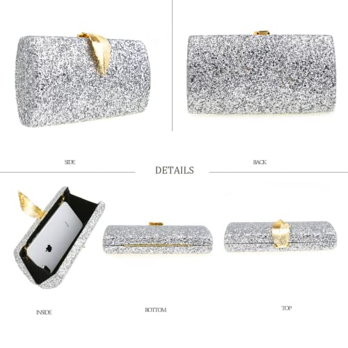 VEABEST Women's Sparkly Glitter Rhinestone Clutch Purse Evening Bags Handbags for Wedding Prom Party (Sliver 1)