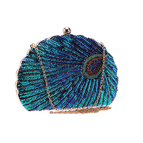 Adoranda 1920s Vintage Evening Bag Clutch Purse for Women Sequin Bridal Chain Shoulder Bag for Wedding Party(Peacock blue)