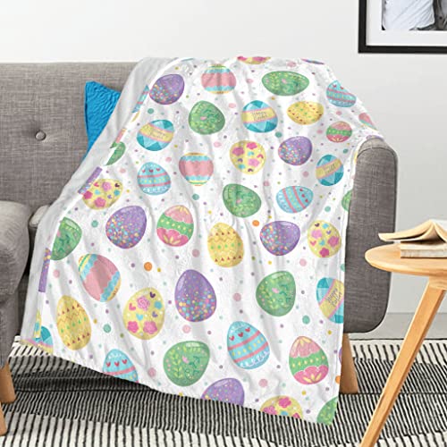 Soft Luxury Easter Blanket Colorful Eggs Flower Warm Throw Blanket for Couch,Lightweight Plush Fuzzy Cozy Easter Blanket Throw,Seasonal Spring Holiday Blankets for Couch Bed Living Room 50"x40"