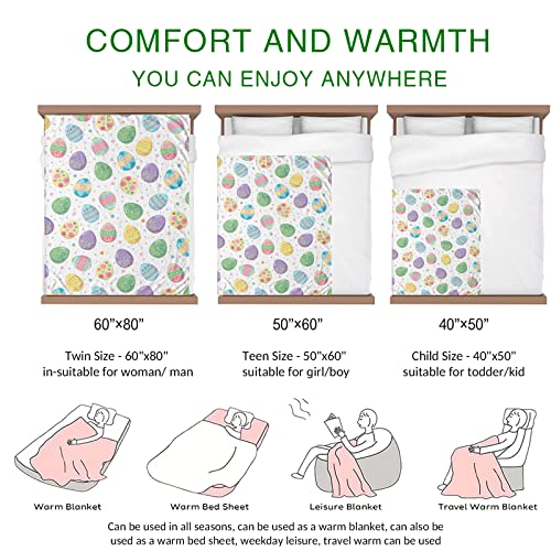 Soft Luxury Easter Blanket Colorful Eggs Flower Warm Throw Blanket for Couch,Lightweight Plush Fuzzy Cozy Easter Blanket Throw,Seasonal Spring Holiday Blankets for Couch Bed Living Room 50"x40"