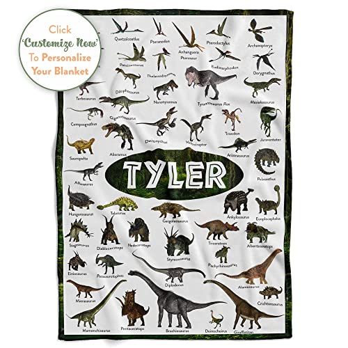Personalized Dinosaur Blanket | 50 Prehistoric World Dinosaurs Throw Blanket | Warm & Cozy Custom Blanket Throw for Couch & Chair | Personalized Blanket for Office, Camping & Picnic (Fleece - 50x60)