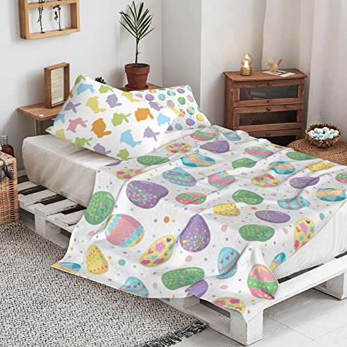 Soft Luxury Easter Blanket Colorful Eggs Flower Warm Throw Blanket for Couch,Lightweight Plush Fuzzy Cozy Easter Blanket Throw,Seasonal Spring Holiday Blankets for Couch Bed Living Room 50"x40"