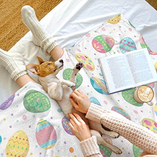 Soft Luxury Easter Blanket Colorful Eggs Flower Warm Throw Blanket for Couch,Lightweight Plush Fuzzy Cozy Easter Blanket Throw,Seasonal Spring Holiday Blankets for Couch Bed Living Room 50"x40"