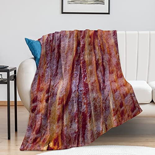 3D Funny Realistic Food Fried Bacon Flannel Fleece Throw Blankets 50"X40" Soft Cozy Fluffy Winter Fall Blanket Cozy Soft Fuzzy Plush Home Decor for Couch Bed Sofa Living Room Bedroom