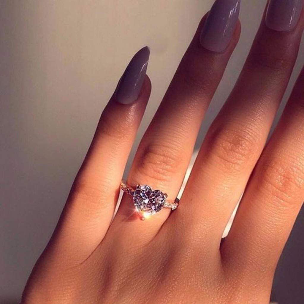 Charm Heart Shape Diamond Ring for Women Ladies Full Micro Inlaid Zircon Vintage Engagement Valentine's Day Jewelry Gift