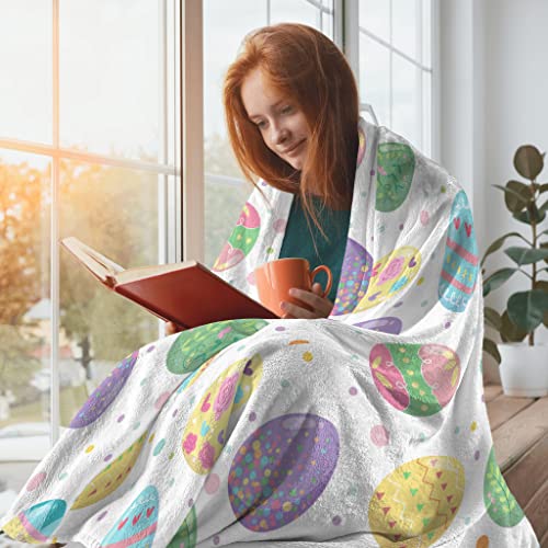 Soft Luxury Easter Blanket Colorful Eggs Flower Warm Throw Blanket for Couch,Lightweight Plush Fuzzy Cozy Easter Blanket Throw,Seasonal Spring Holiday Blankets for Couch Bed Living Room 50"x40"