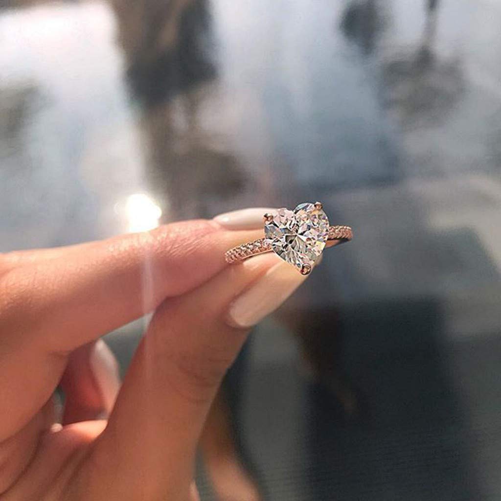 Charm Heart Shape Diamond Ring for Women Ladies Full Micro Inlaid Zircon Vintage Engagement Valentine's Day Jewelry Gift