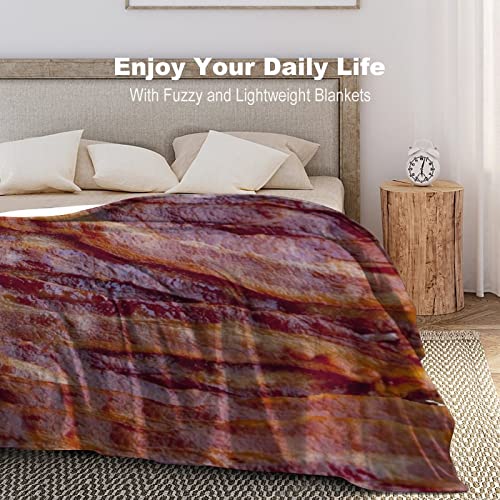 3D Funny Realistic Food Fried Bacon Flannel Fleece Throw Blankets 50"X40" Soft Cozy Fluffy Winter Fall Blanket Cozy Soft Fuzzy Plush Home Decor for Couch Bed Sofa Living Room Bedroom