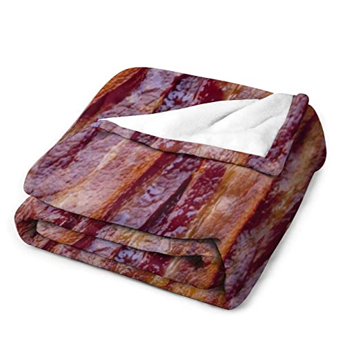 3D Funny Realistic Food Fried Bacon Flannel Fleece Throw Blankets 50"X40" Soft Cozy Fluffy Winter Fall Blanket Cozy Soft Fuzzy Plush Home Decor for Couch Bed Sofa Living Room Bedroom