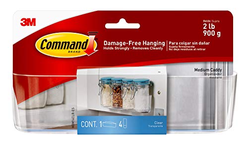 Command Display Ledges, Quartz, 2-Ledges, 8-Medium Foam Strips (HOM23Q-2ES), Great for Dorm Decor & Medium Caddy, Clear, with 4 Clear Indoor Strips, Organize Damage-Free