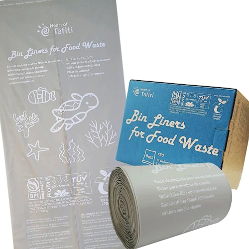 Heart of Tafiti 13 Gallon Compost Bags, US BPI ASTM D6400 Certified Compostable Trash Bags, Extra Thick Tall Kitchen Waste Bags for Food Scrap, 50 Count