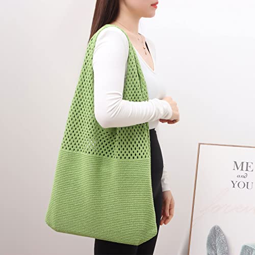 Ovida Crochet Mesh Beach Tote Bag Summer Y2K Aesthetic Knit Shoulder Bag Large Capacity Hobo Bag for Women