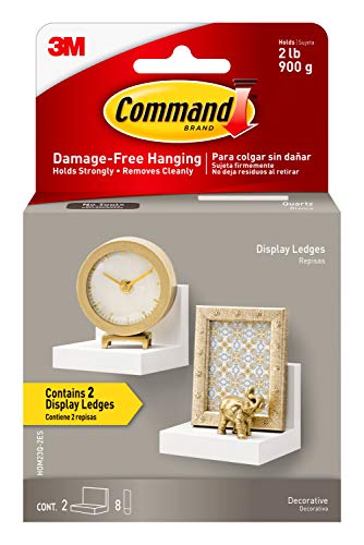 Command Display Ledges, Quartz, 2-Ledges, 8-Medium Foam Strips (HOM23Q-2ES), Great for Dorm Decor & Medium Caddy, Clear, with 4 Clear Indoor Strips, Organize Damage-Free