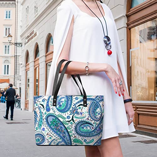 Womens Handbag Paisley Pattern Leather Tote Bag Top Handle Satchel Bags For Lady