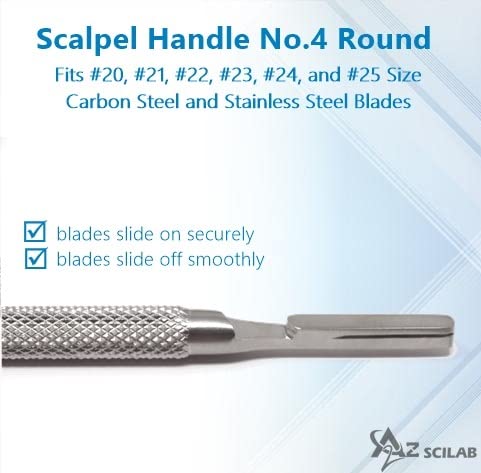 Premium Quality Round Scalpel Handle #4, Stainless Steel (Fits Size 20-26 Scalpel Blades)