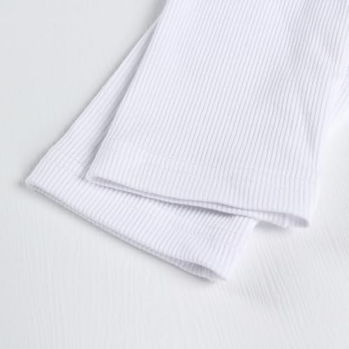 Artfish Women's Long Sleeve V Neck Crop Top Ribbed Knit Slim Fitted Basic T-Shirts (White, M)