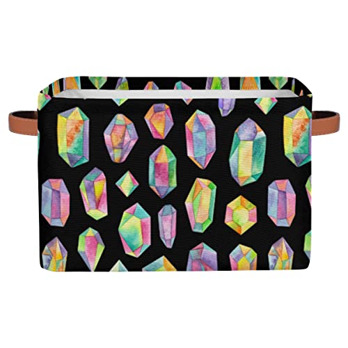 Buvan Fabric Storage Bins Rainbow Geometric Pattern Small Shelf Basket With Handles Decorative Cubes Box Organizer Containers for Shelves Home Office Decor