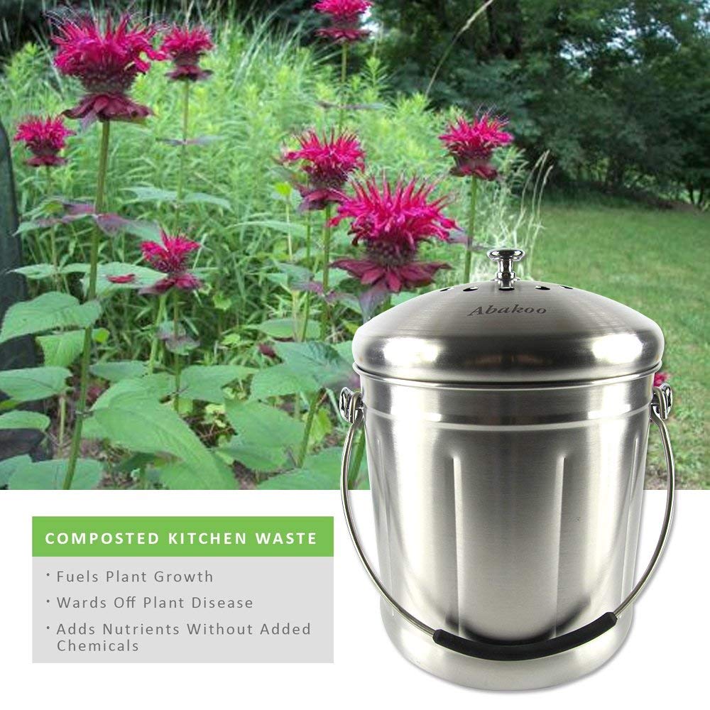 Abakoo 1.8 Gallon Compost Bin 304 Stainless Steel Kitchen Composter Waste Pail Indoor Countertop Kitchen Recycling Bin Pail - Includes 2 Filters