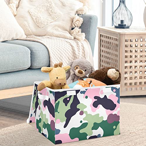 CaTaKu Camouflage Retro Storage Bins with Lids and Handles, Fabric Large Storage Container Cube Basket with Lid Decorative Storage Boxes for Organizing Clothes