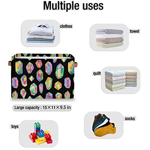 Buvan Fabric Storage Bins Rainbow Geometric Pattern Small Shelf Basket With Handles Decorative Cubes Box Organizer Containers for Shelves Home Office Decor