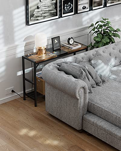 Egepon Console Table Sofa Table with Power Outlet, 41.3" Entryway Table with Shelves, Entrance Table for Entryway, Living Room, Foyer, Corridor, Front Hall, Coffee Bar, Kitchen, Rustic Brown and Black