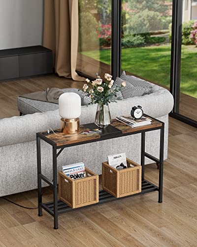 Egepon Console Table Sofa Table with Power Outlet, 41.3" Entryway Table with Shelves, Entrance Table for Entryway, Living Room, Foyer, Corridor, Front Hall, Coffee Bar, Kitchen, Rustic Brown and Black