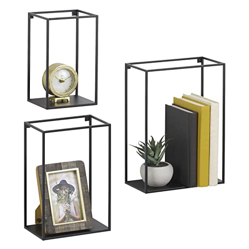 mDesign Floating Wall Mounted Frames, Decorative Steel Metal Geometric Vertical Display for Photos, Plants, Nesting Cube Shadow Shelf Box for Living Room, Bedroom, Bathroom, Set of 3, Matte Black