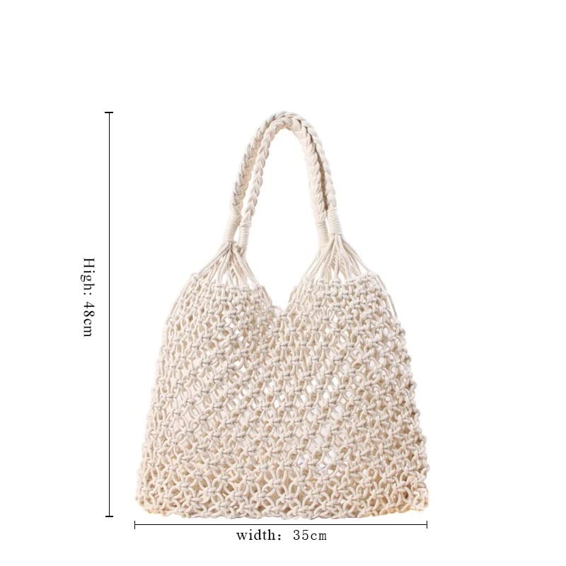 LIUZH Cotton Rope Hollow Bag Sheer Tote Bohemian Ultralight Shoulder Bags net Handbag (Color : Black, Size : 1)
