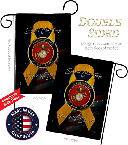 Support Marine Corps Burlap Garden Flag - Set Wood Dowel Armed Forces USMC Semper Fi United State American Military Veteran Retire Official - House Banner Small Yard Gift Double-Sided 13 X 18.5