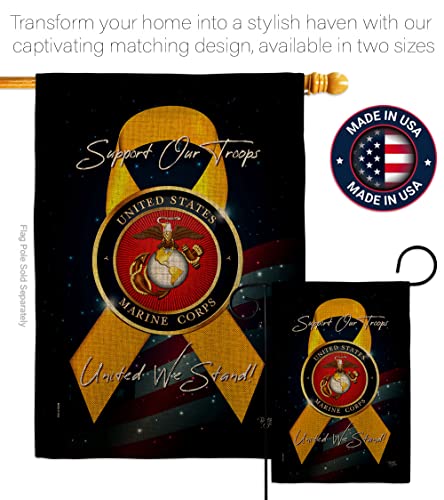 Support Marine Corps Burlap Garden Flag - Set Wood Dowel Armed Forces USMC Semper Fi United State American Military Veteran Retire Official - House Banner Small Yard Gift Double-Sided 13 X 18.5