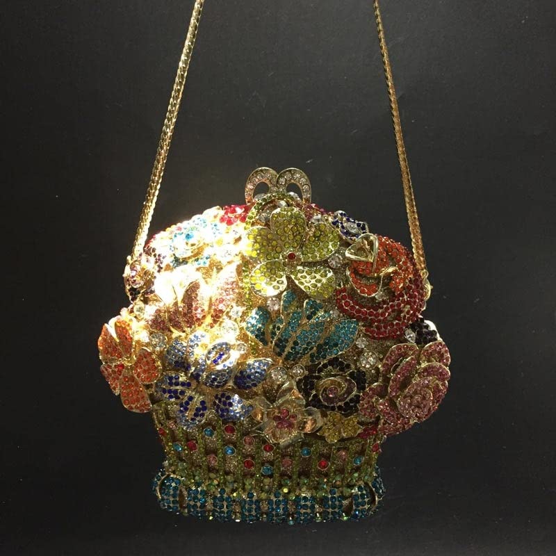 ZLXDP Basket Shape Diamond Lady Clutch Purses and Handbags for Women Hollow Out Evening Party Dinner Bag