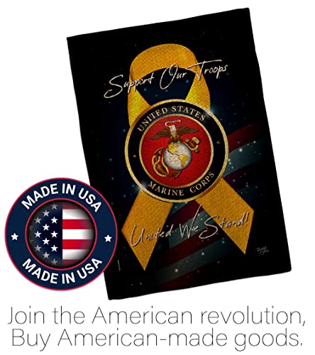 Support Marine Corps Burlap Garden Flag - Set Wood Dowel Armed Forces USMC Semper Fi United State American Military Veteran Retire Official - House Banner Small Yard Gift Double-Sided 13 X 18.5