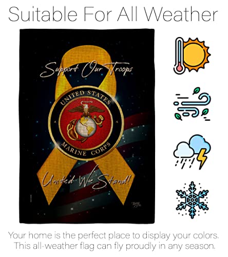 Support Marine Corps Burlap Garden Flag - Set Wood Dowel Armed Forces USMC Semper Fi United State American Military Veteran Retire Official - House Banner Small Yard Gift Double-Sided 13 X 18.5