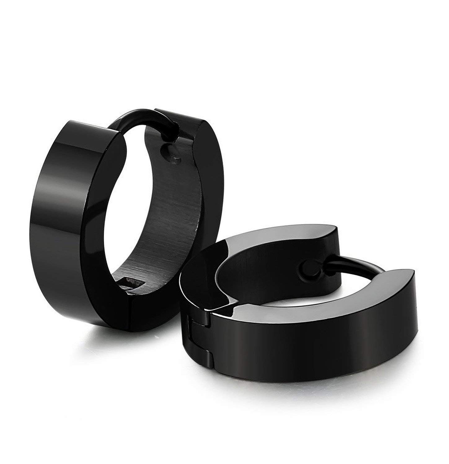 LIEBLICH Huggie Stud Earrings Black Small Hoop Stainless Steel Earrings for Men Women 4 Pairs 2 Styles (Black)