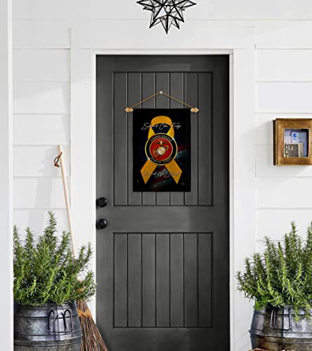 Support Marine Corps Burlap Garden Flag - Set Wood Dowel Armed Forces USMC Semper Fi United State American Military Veteran Retire Official - House Banner Small Yard Gift Double-Sided 13 X 18.5