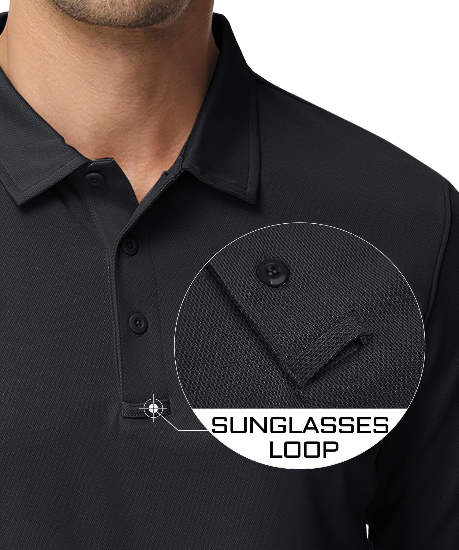 Men's Classic Fit Quick Dry Long Sleeve Polo Shirt in Black - Ideal for Hiking, Casual, & Work