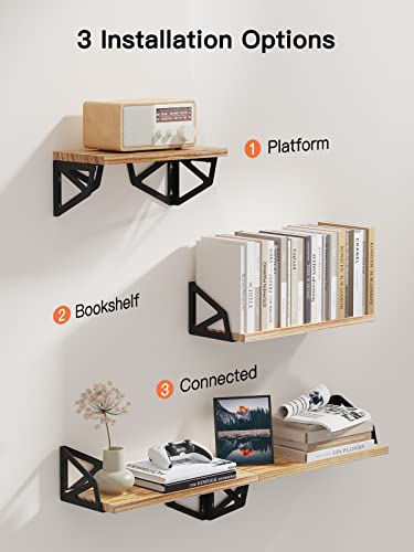 AMADA HOMEFURNISHING Floating Shelves Wall Mounted Storage Shelves Set of 4, Rustic Solid Wood Wall Shelves for Bedroom/Living Room/Bathroom/Kitchen/Office, AMFS27