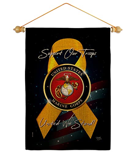 Support Marine Corps Burlap Garden Flag - Set Wood Dowel Armed Forces USMC Semper Fi United State American Military Veteran Retire Official - House Banner Small Yard Gift Double-Sided 13 X 18.5