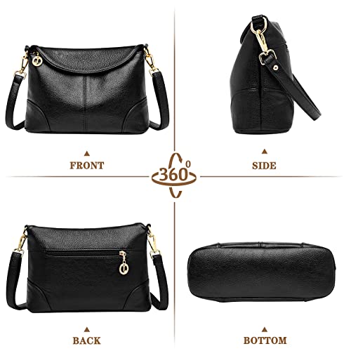 HUANLANG Crossbody purses for Women Trendy Designer Cross Body bag purses Ladies PU Leather Shoulder Bag Fashion Black Crossbody Handbags for Travel Holiday Office Daily Party Casual