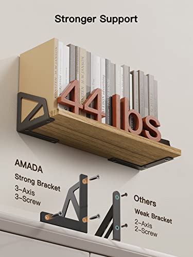 AMADA HOMEFURNISHING Floating Shelves Wall Mounted Storage Shelves Set of 4, Rustic Solid Wood Wall Shelves for Bedroom/Living Room/Bathroom/Kitchen/Office, AMFS27