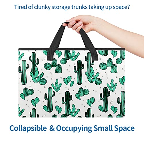 Cactus Summer Tropical Print Car Trunk Organizer,Collapsible Cargo Storage Tote Bag,Non Slip,3 Divider Compartments, Automotive Interior Accessories for Auto SUV Truck Vehicle Picnic Camping