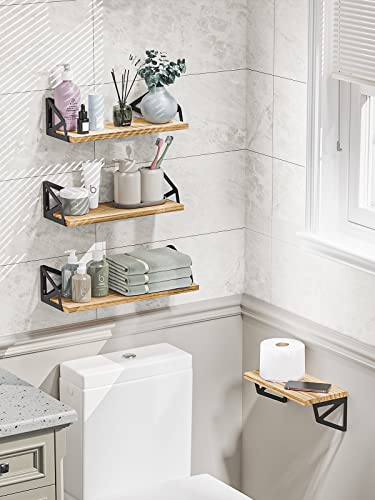 AMADA HOMEFURNISHING Floating Shelves Wall Mounted Storage Shelves Set of 4, Rustic Solid Wood Wall Shelves for Bedroom/Living Room/Bathroom/Kitchen/Office, AMFS27