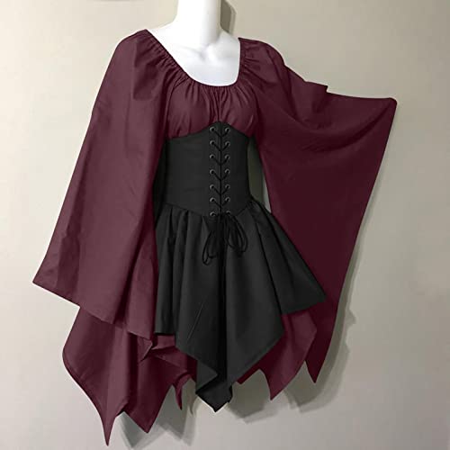 Aniywn Halloween Women Medieval Cosplay Costumes Gothic Retro Dress Plus Size Long Sleeve Corset Dress