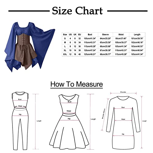 Aniywn Halloween Women Medieval Cosplay Costumes Gothic Retro Dress Plus Size Long Sleeve Corset Dress